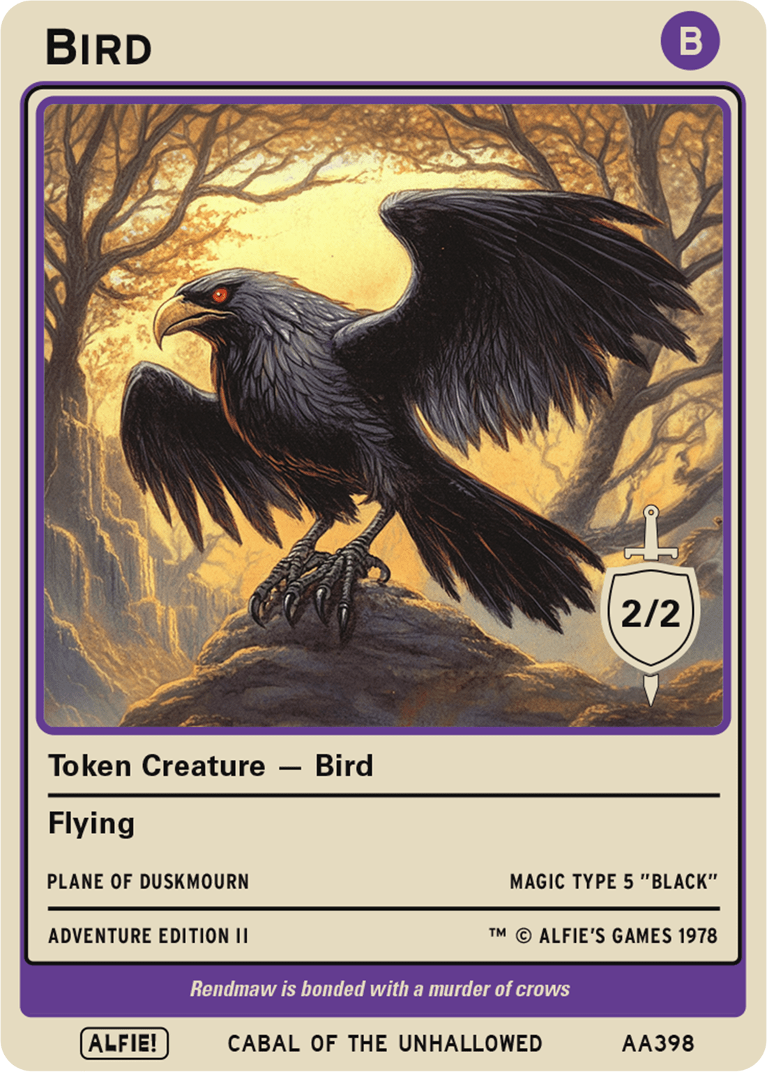 Bird Black token Magic mtg | Custom Retro Style | Alfies!