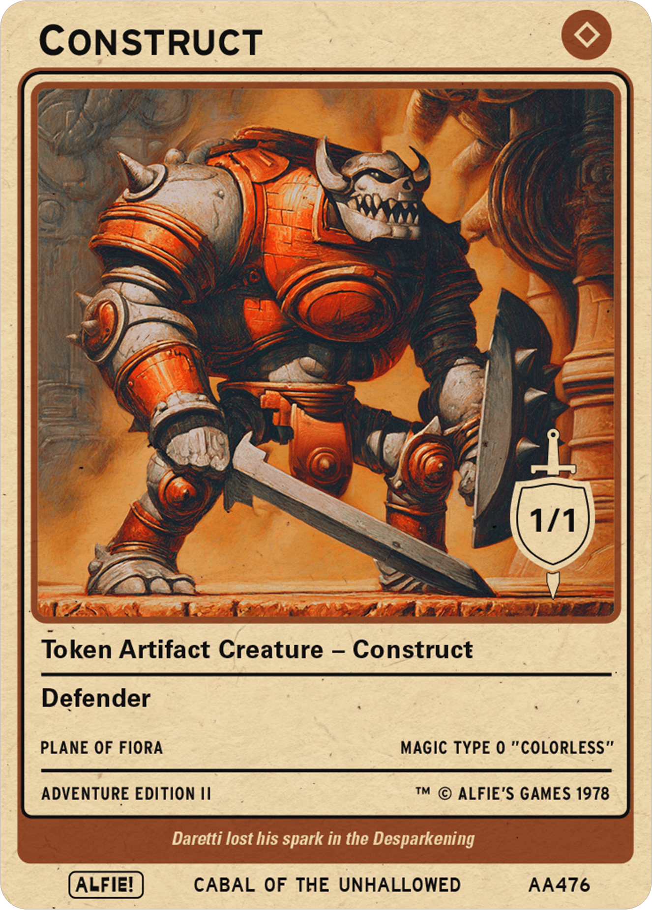 Construct 1/1 Defender Magic mtg Token – Alfies