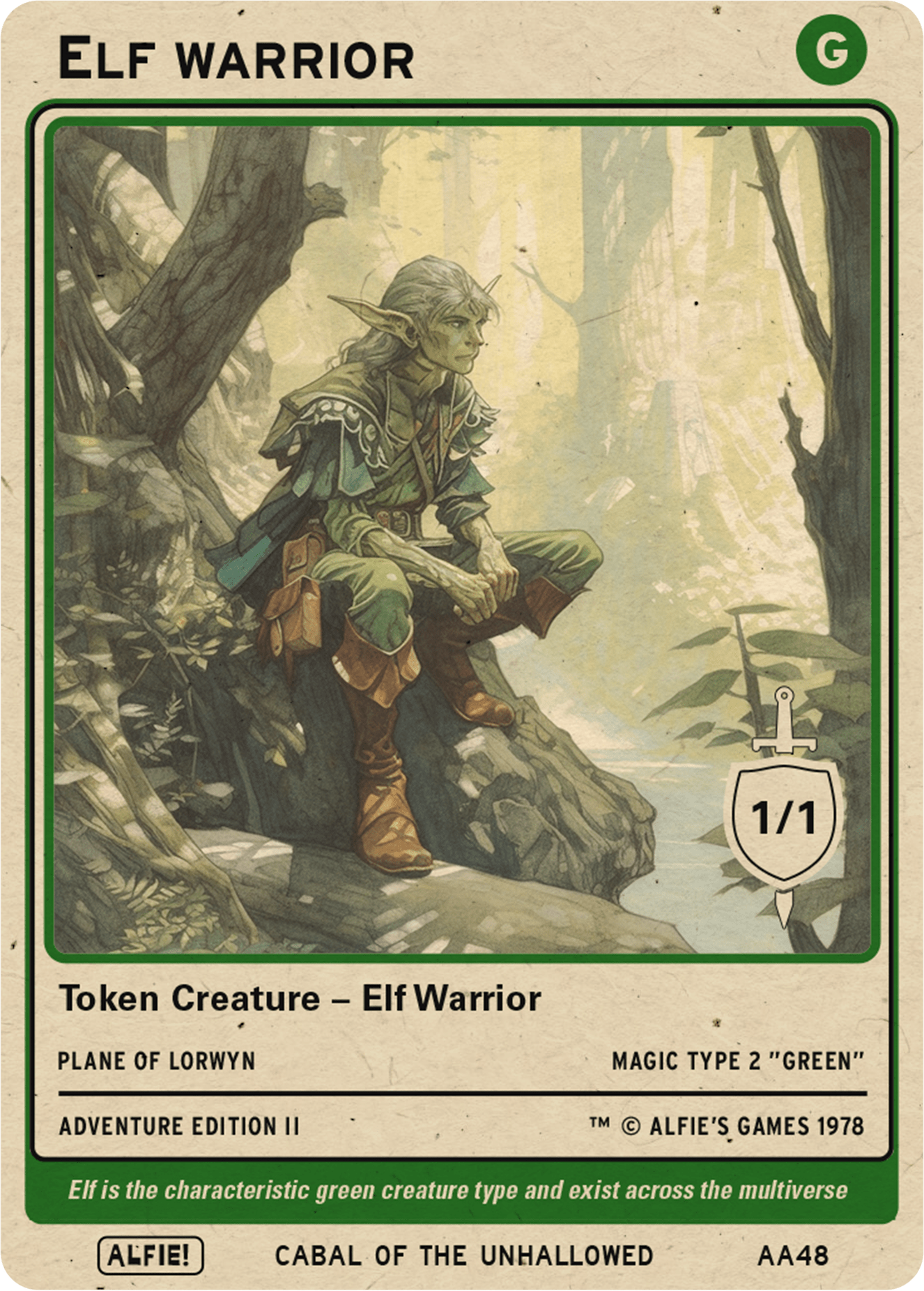 Elf Warrior 1/1 token Magic mtg | Custom Retro Style | Alfies!