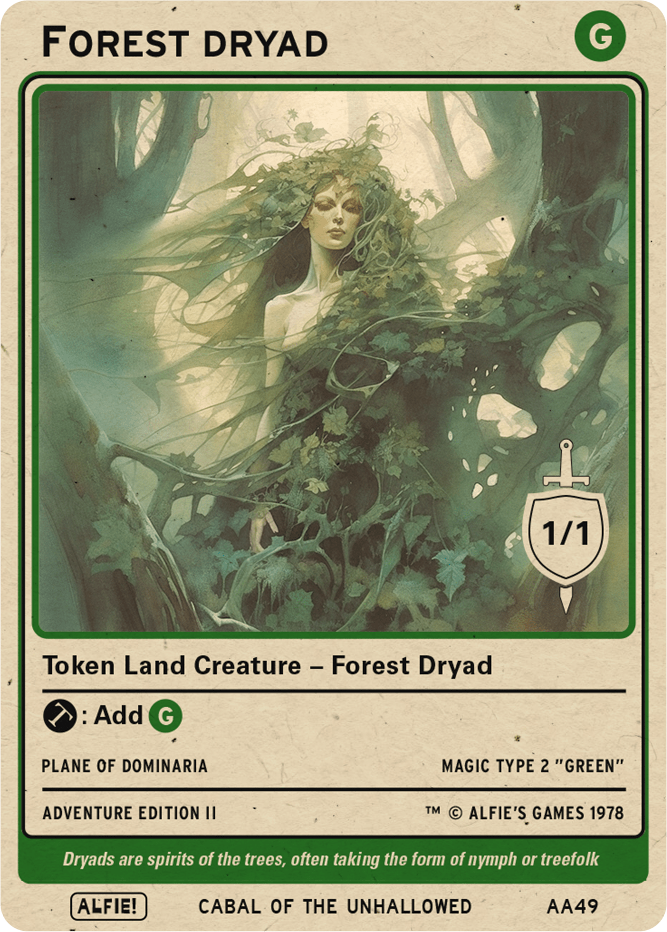 Forest Dryad token Magic mtg | Custom Retro Style | Alfies!