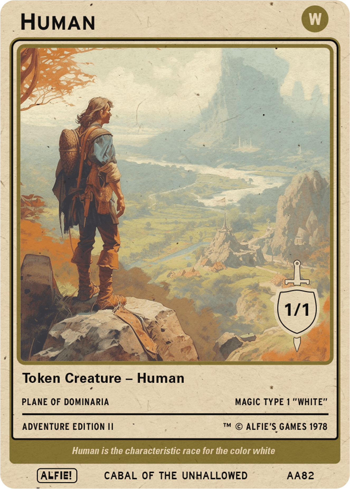 Human 1/1 White token Magic mtg | Custom Retro Style | Alfies!