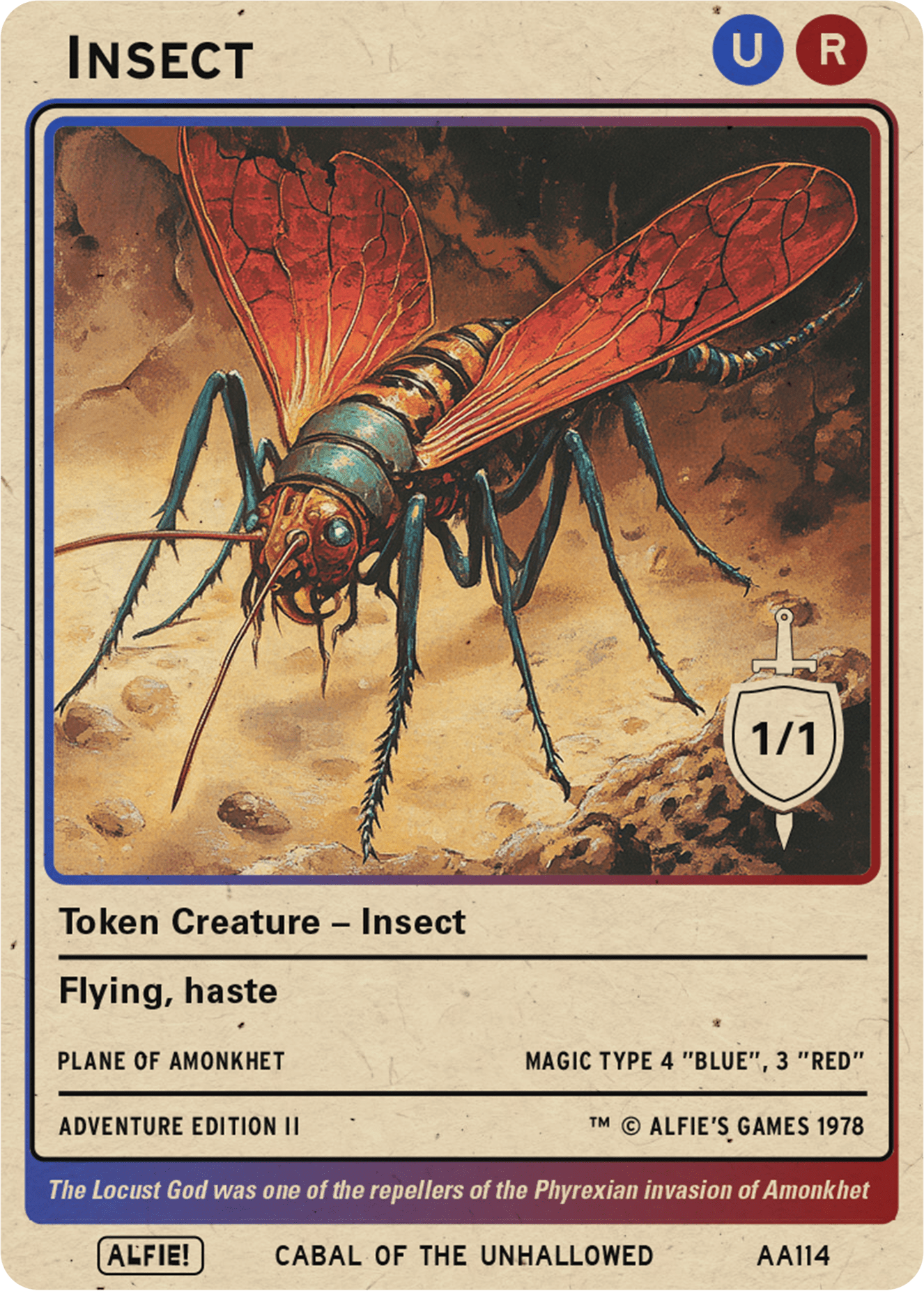 Insect 1/1 Blue Red token Magic mtg | Custom Retro Style | Alfies!