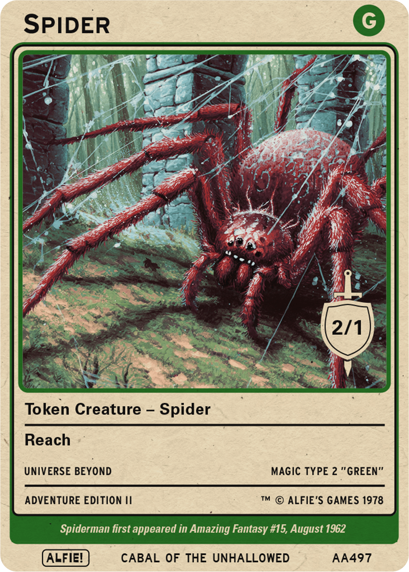 Spider 2/1 Reach token Magic mtg | Custom Retro Style | Alfies!