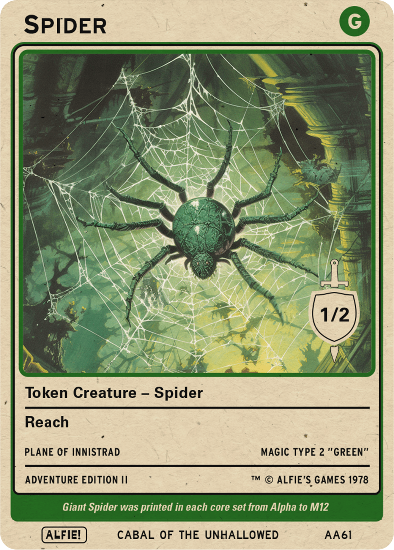 Spider Green 1/2 Reach token Magic mtg | Custom Retro Style | Alfies!