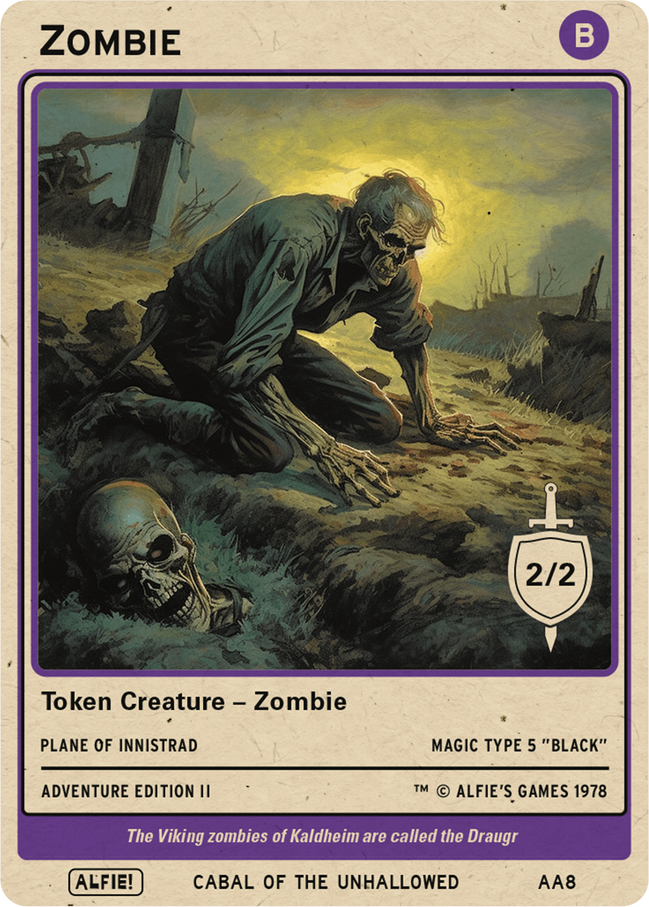 Zombie Art 1 token Magic mtg | Custom Retro Style | Alfies!